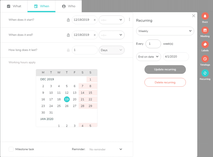 Recurring tasks and new display of tasks’ statuses -Beesbusy